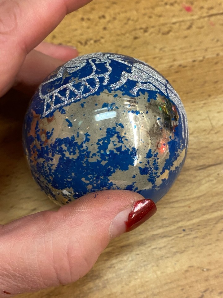 Vintage Mercury Glass Blue Flocked Ball Tree Christmas Ornament 2 1/2 ...