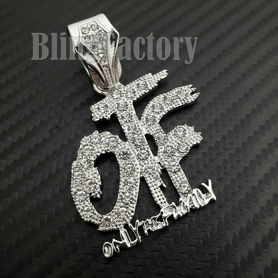 Silver PT Only the Family OTF Pendant & 18" 20" 24" Iced Baguette Chain ...