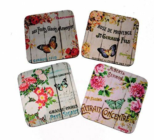 Butterflies French Design Square Rubber Coasters Set of 4-1 of Each ...