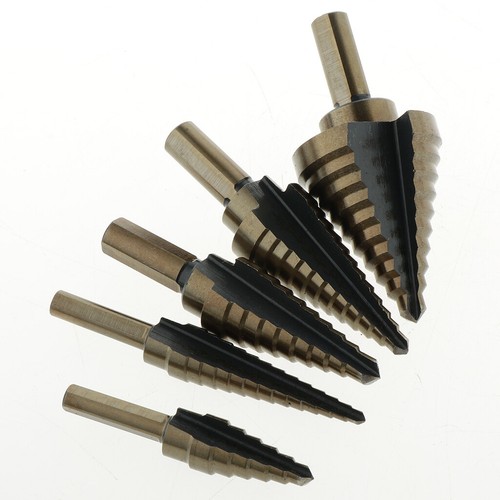 Titanium Step Drill Bit Set,HSS 4241 | 5-Piece Set| Spiral Grooved ...