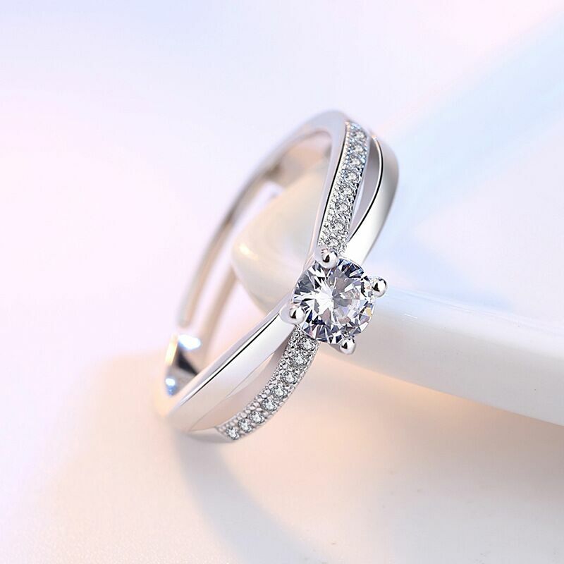 Women Girls Crystal Stone Adjustable Ring 925 Sterling Silver Jewellery ...