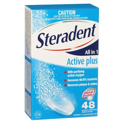 STERADENT ACT/PLUS TAB 48 ACTIVE PLUS DENTURE CLEANSING TABLETS PACK X ...