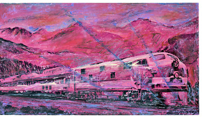 11" Pastel Railroad Electric Bullet Train Locomotive Art Drawing Red ...