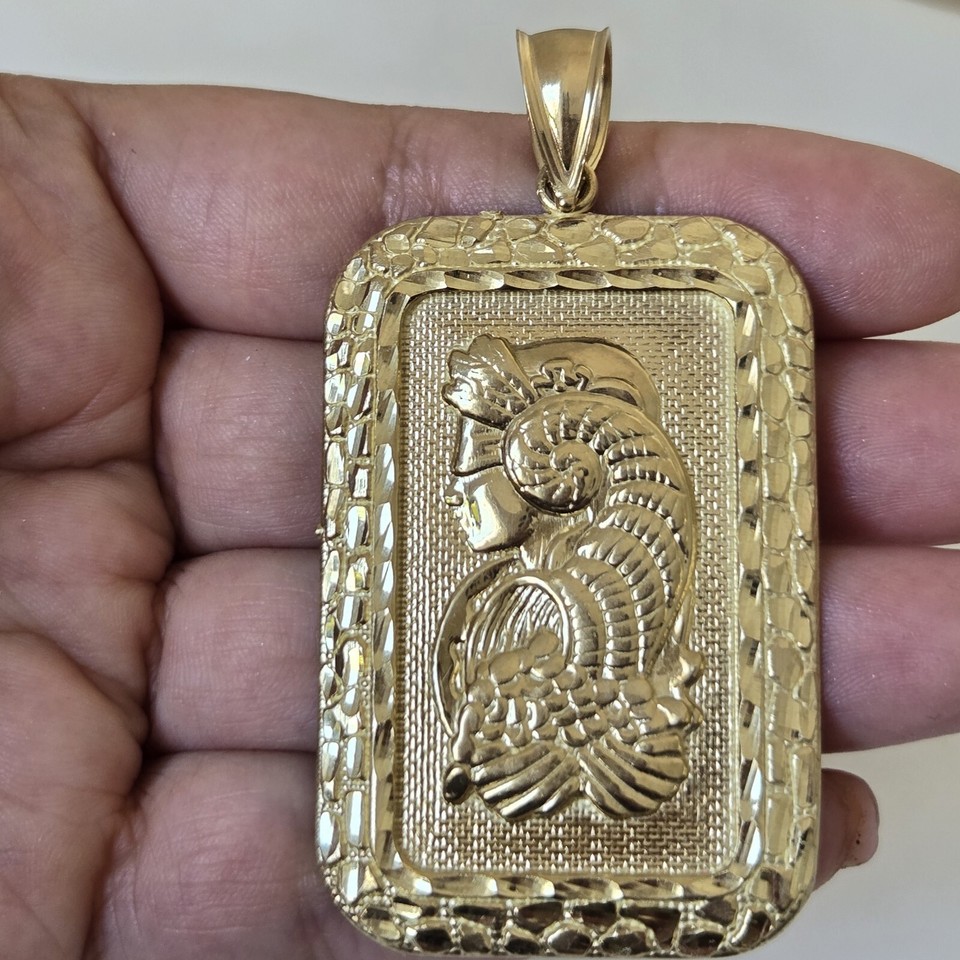 Big Solid 10k yellow gold Lady Fortuna Nugget Suzi pendant charm 2.65 ...