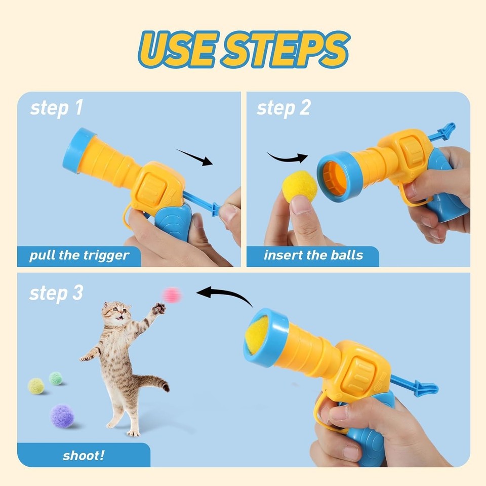 Cat Ball Toy Launcher Gun 34pcs Cat Toys for Indoor Cats Interactive ...
