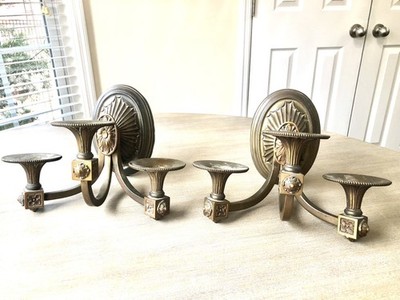 Vintage Pair Brass Ornate Electric Wall Candelabra 3 Arm Sconce Candle ...