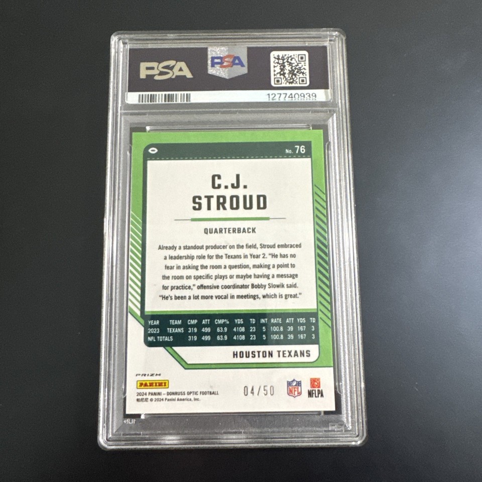 2024 Donruss Optic CJ Stroud Lime Green 04 /50 SSP Texans Pop 1 PSA 10 ...