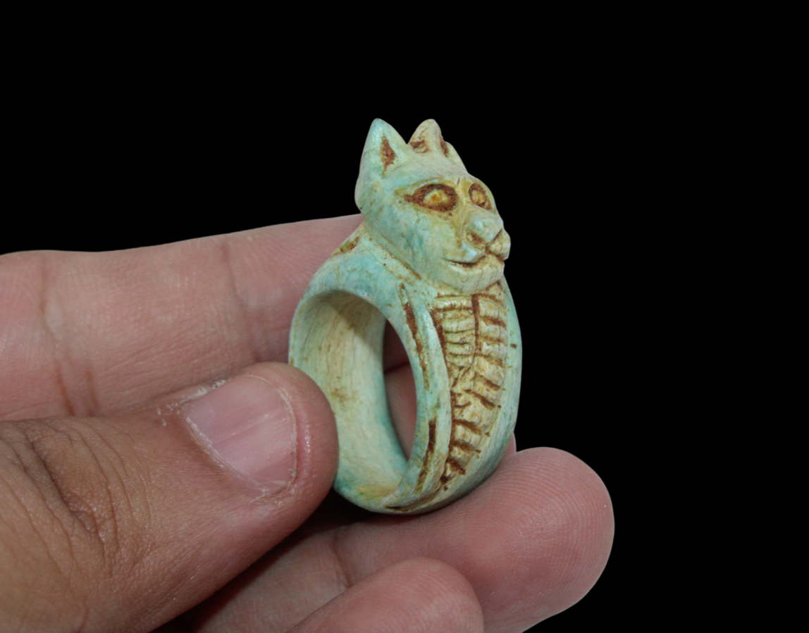 RARE ANCIENT EGYPTIAN ANTIQUE BASTET Head Pharaonic Old Egyptian Ring ...