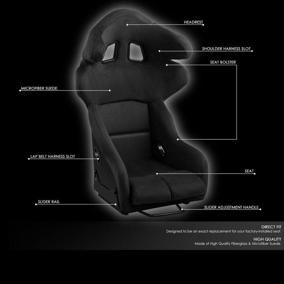 [1Pc] Universal Black Microfiber Suede Head Restraint Fixed Racing ...