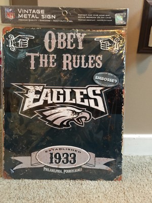 NFL Philadelphia Eagles Vintage Embossed Metal Sign Obey The Rules New ...