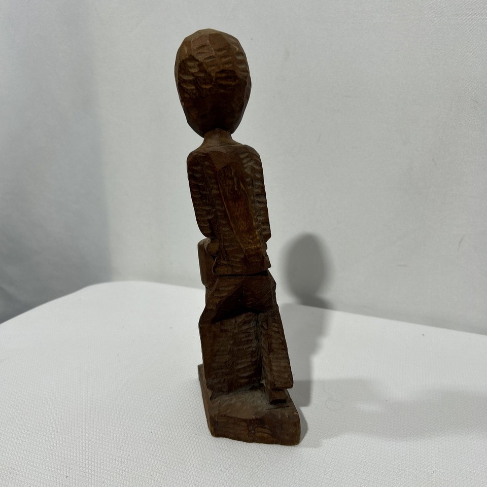 Vintage Hand Carved Wood Man On Drums African Tribal Folk Art Statues ...