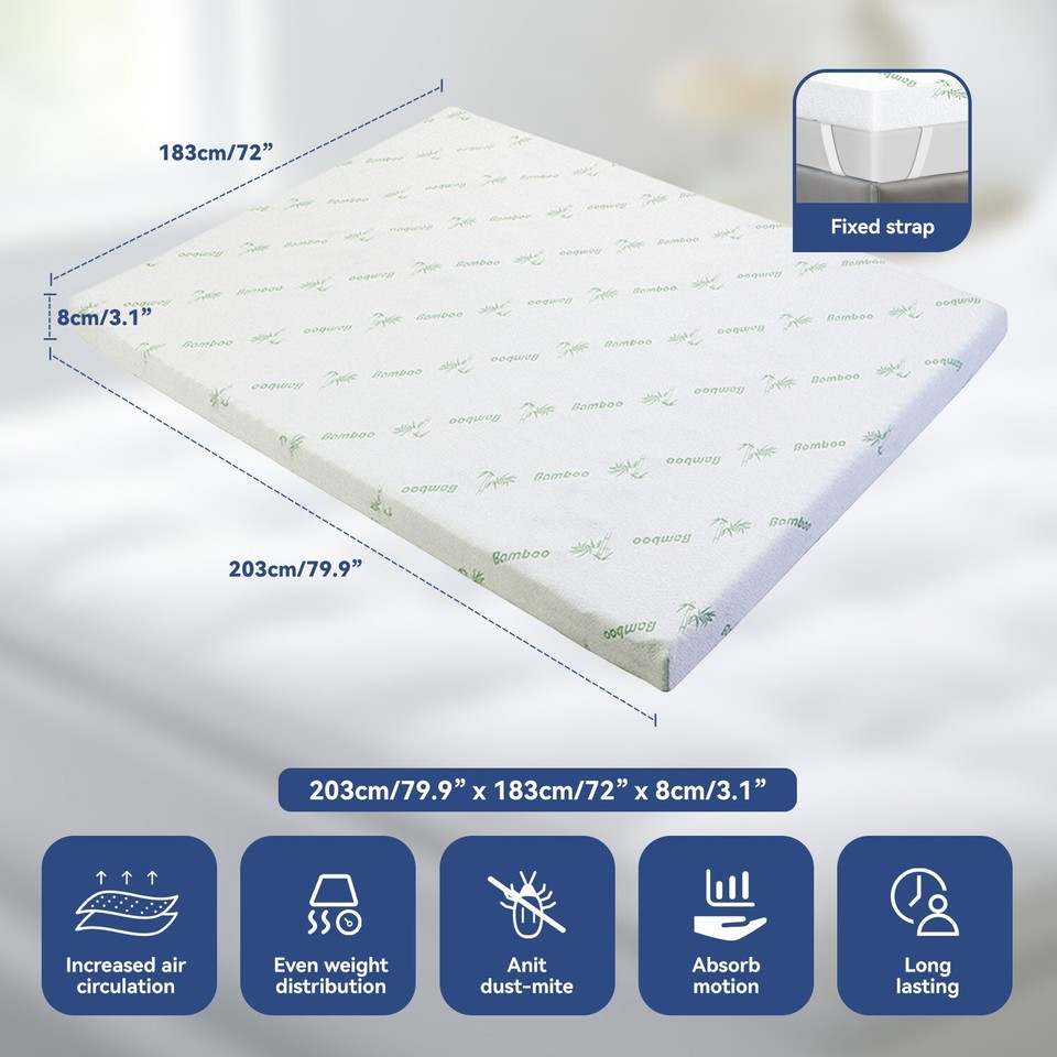 Mattress Topper Memory Foam Mattresses Protector Bamboo Cover 7-Zone ...