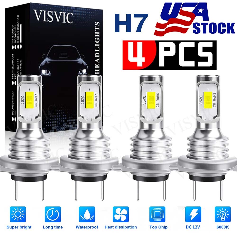 H7 LED Headlights Bulbs 10000K High Low Beams Kit Combo Super White ...