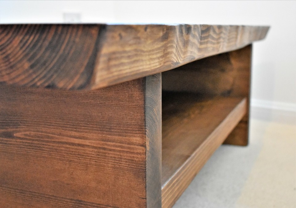 Waney / Live Edge Coffee Table with Shelf, Rustic Natural Oak Solid ...