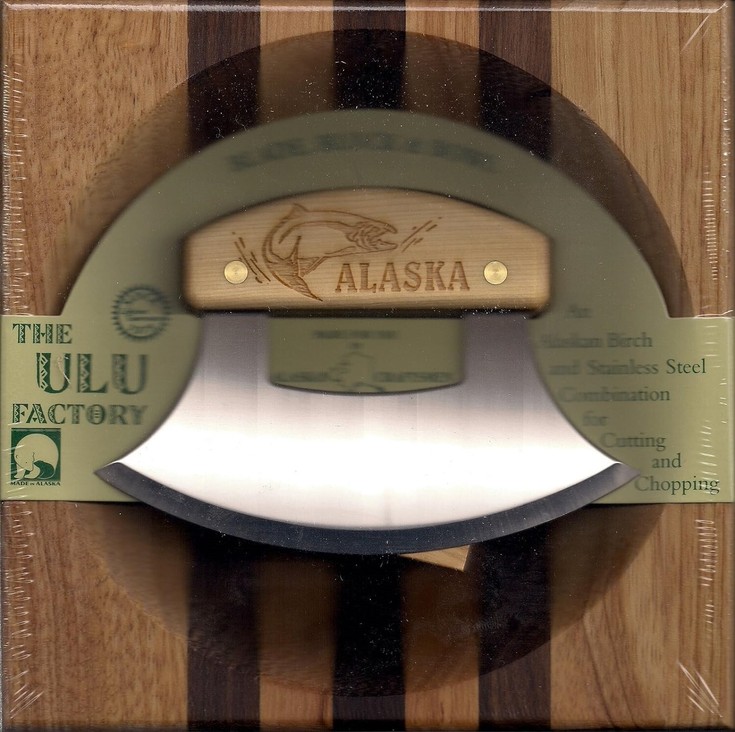 Alaska Ulu Stripe Wood Chopping Bowl-board Salmon Design Birch Handle ...