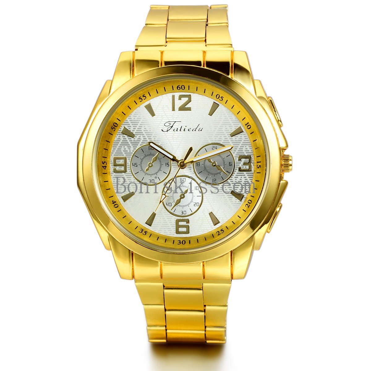 Fashion Business Mens Luxury Gold Tone Quartz Stainless Steel Wrist ...