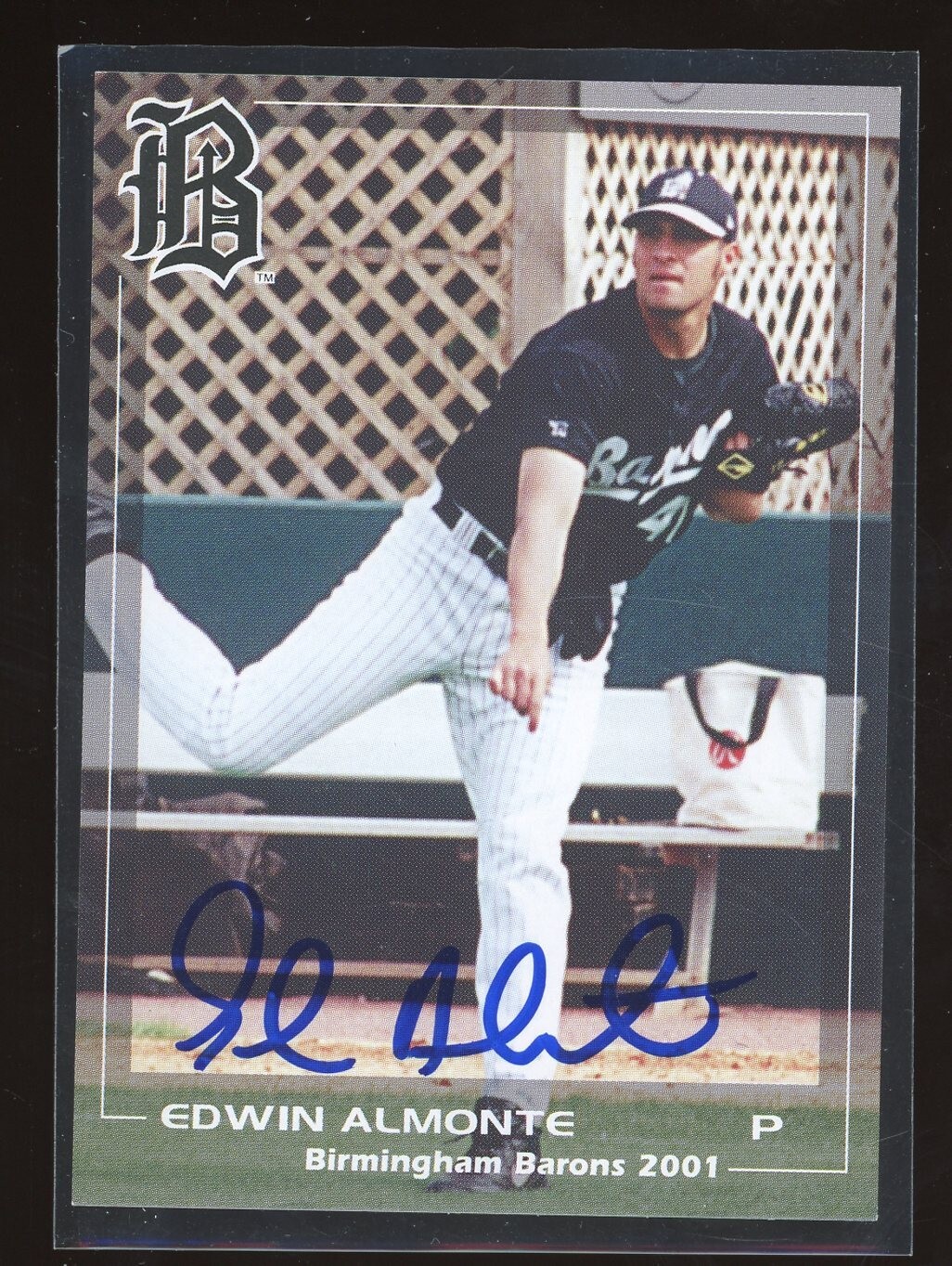 2001 Birmingham Barons EDWIN ALMONTE Signed Card autograph auto WHITE ...