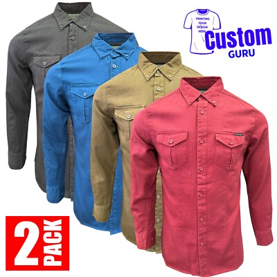 Men's Casual Shirt 100% Cotton Long Sleeve Button Up Plain Business ...