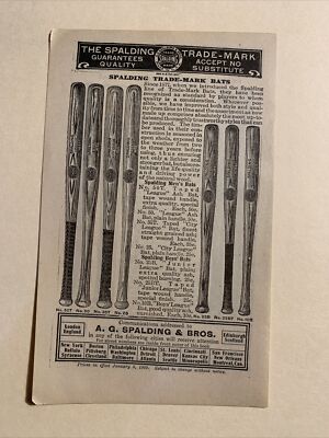 Spalding Trade-Mark & Black Diamond Baseball Bats 1908 Baseball 4X6 Ad ...