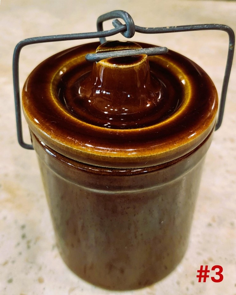 REDUCED Antique Vintage 16 oz Brown Stoneware Crocks Country Farmhouse ...