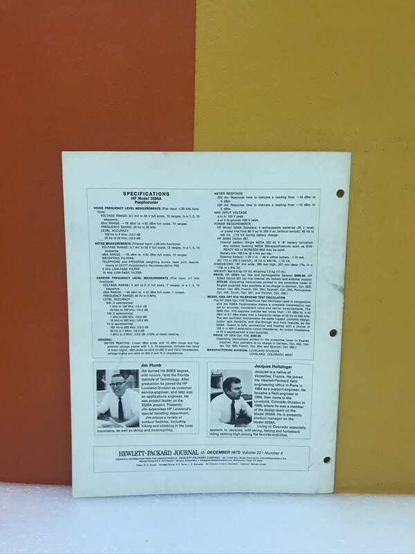 HP Model 3556A Psophometer December 1970-Volume 22-Number 4 | eBay