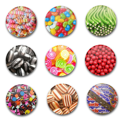 25mm 1" BUTTON BADGES SWEETS CANDY SET 3 X9 | eBay