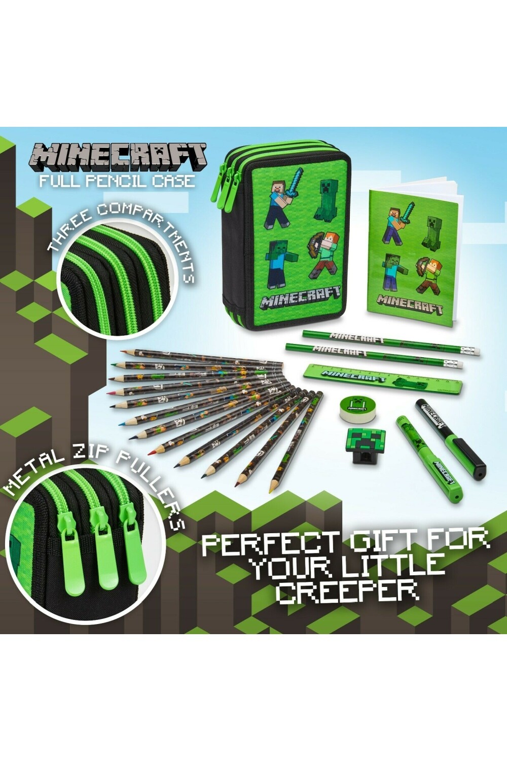 Minecraft Pencil Case, Large Pencil Case 3 Compartment Filled with ...