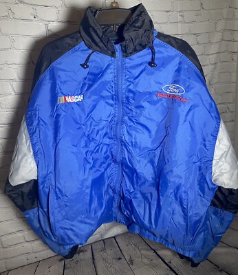 Ford Racing Nascar Mens Blue Jacket Sz XL Checkered Flag Sports Racing ...