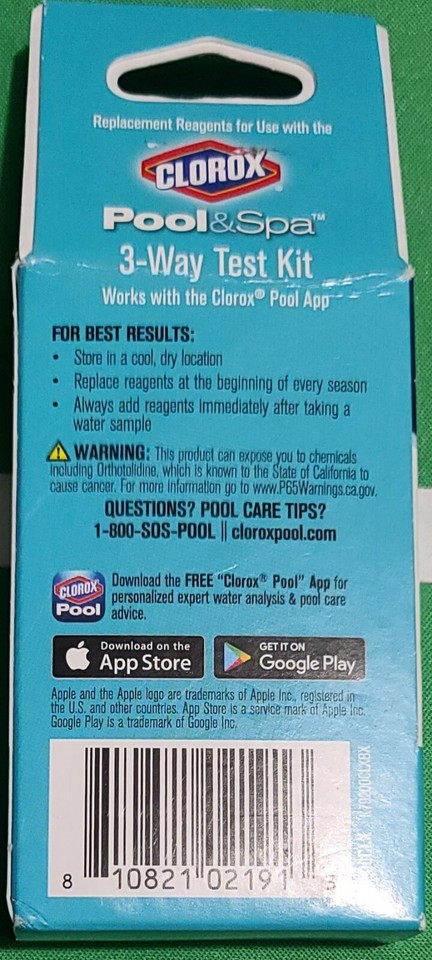 Clorox 3 Way Test Kit Reagent Refill Pool & Spa & Hot Tub PH Chlorine ...