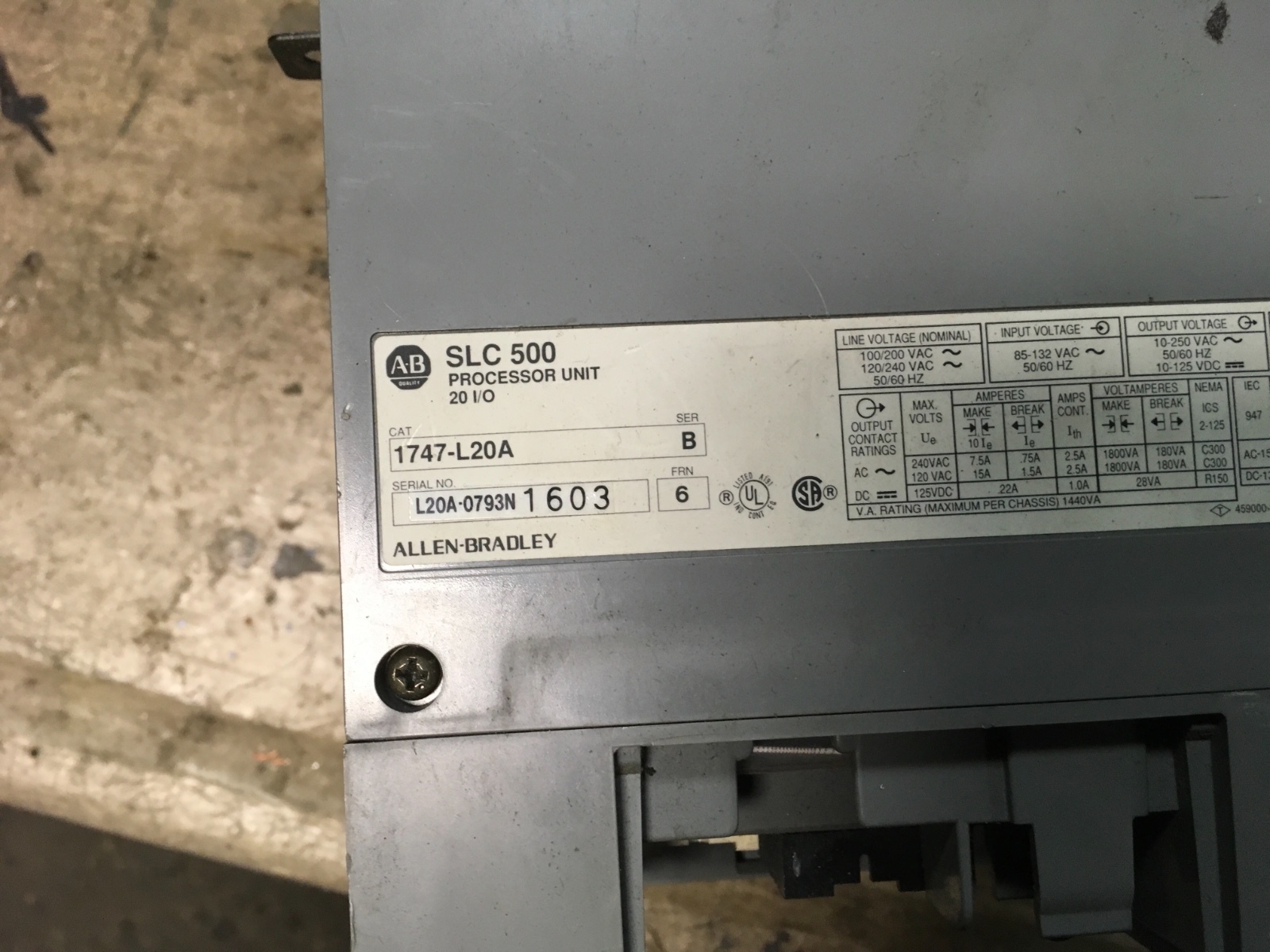 Allen-Bradley SLC 500 Programmable Controller, 1747-L20A, frn-6, unit 20 I/O | eBay