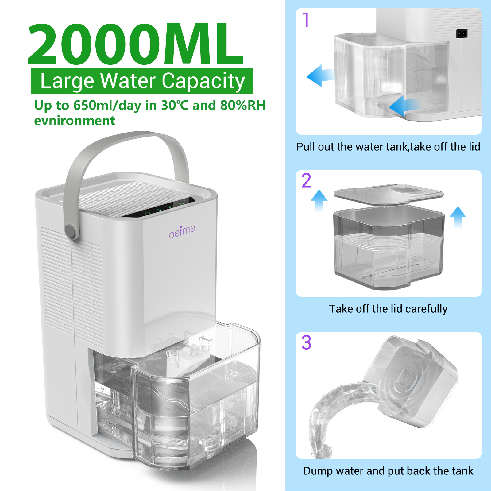 Electric Dehumidifier 2000ml Portable for Home Condensation Moisture ...