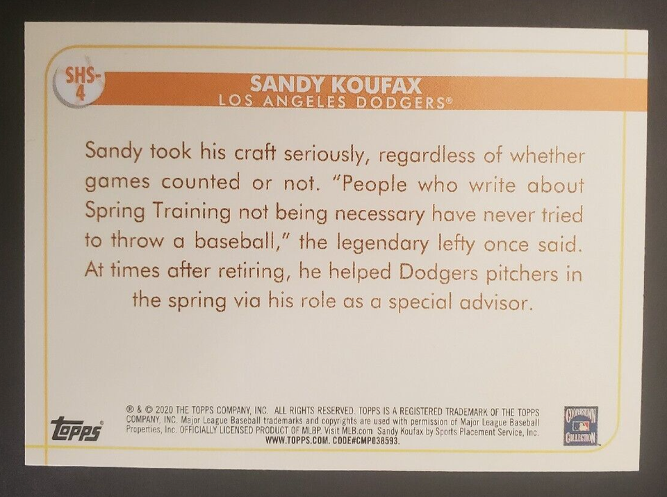 2020 Topps Opening Day "Spring has Sprung" Sandy Koufax #SHS-4 | eBay