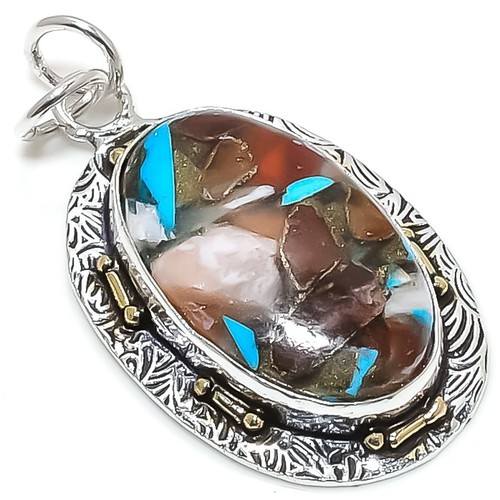 Spiny Oyster Gemstone 925 Sterling Silver Jewelry Two Tone Pendant 1.97 ...