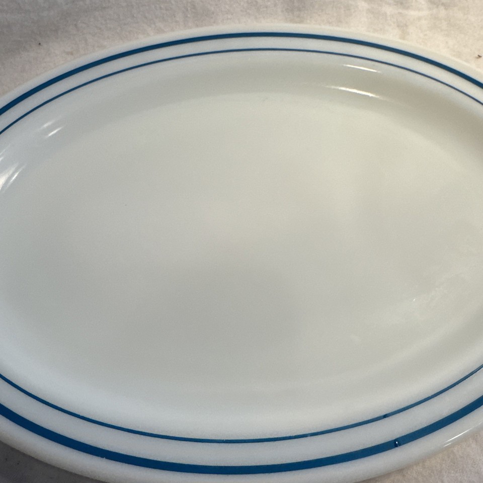 Pyrex Tableware by Corning Oval Serving Platter 799 Blue Turquoise Stripe 12” | eBay