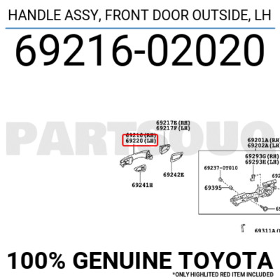 6921602020 Genuine Toyota HANDLE ASSY, FRONT DOOR OUTSIDE, LH 69216 ...