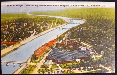 Hamilton Ohio OH Champion Coated Paper Company Miami River c1940s ...