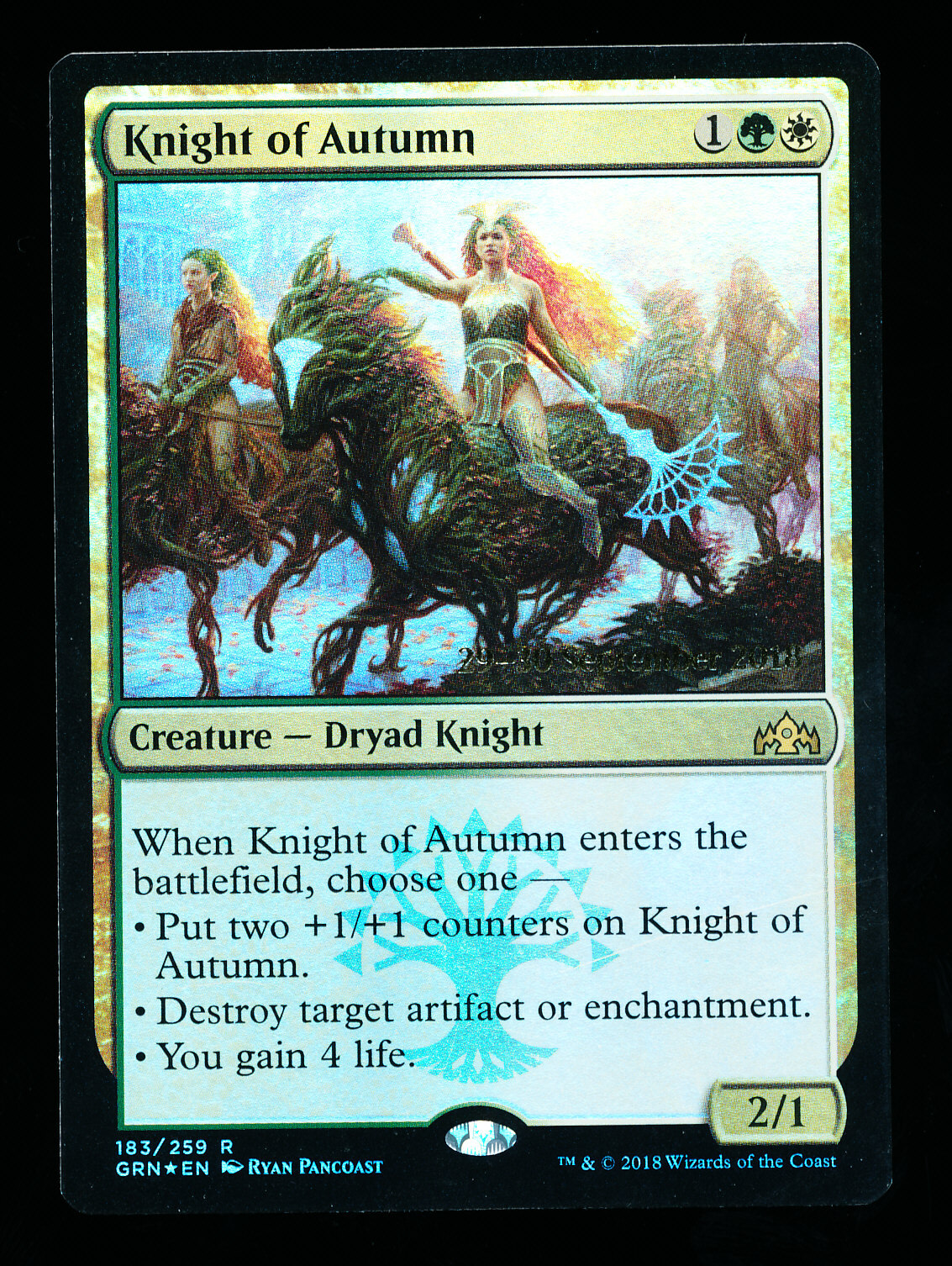 1x FOIL Knight of Autumn x1 * * Prerelease Promo GRN MTG NM Near Mint ...