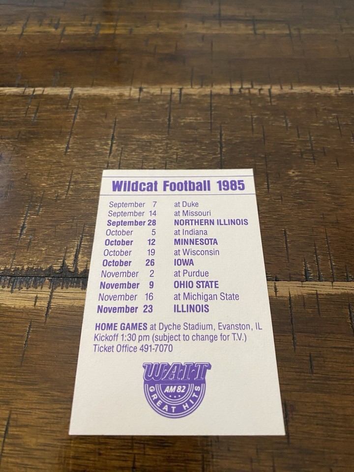 Northwestern University 1985 Football Pocket Schedule Card | eBay