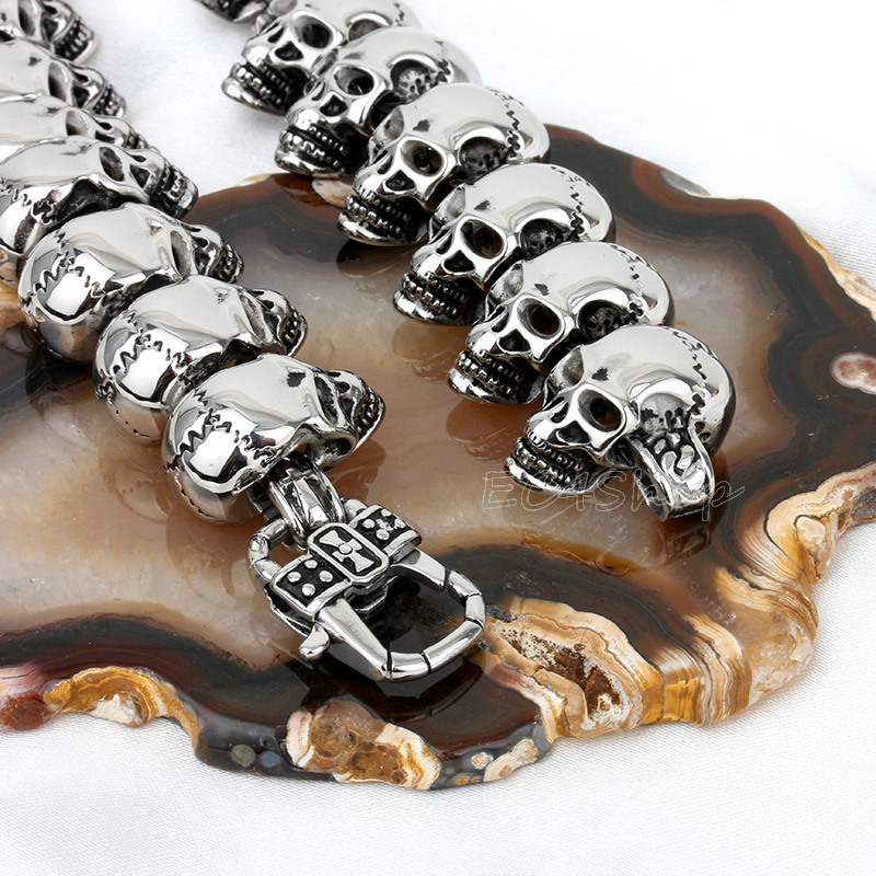 Heavy Men's Gothic Skulls Chain Biker Stainless Steel Necklace Punk 26 ...