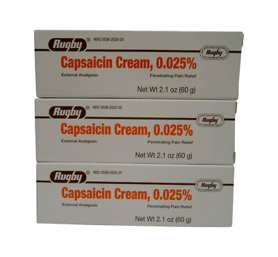 Rugby Capsaicin 0.025% Cream 2.1 Ounce 3 Count Analgesic Arthritis Pain ...