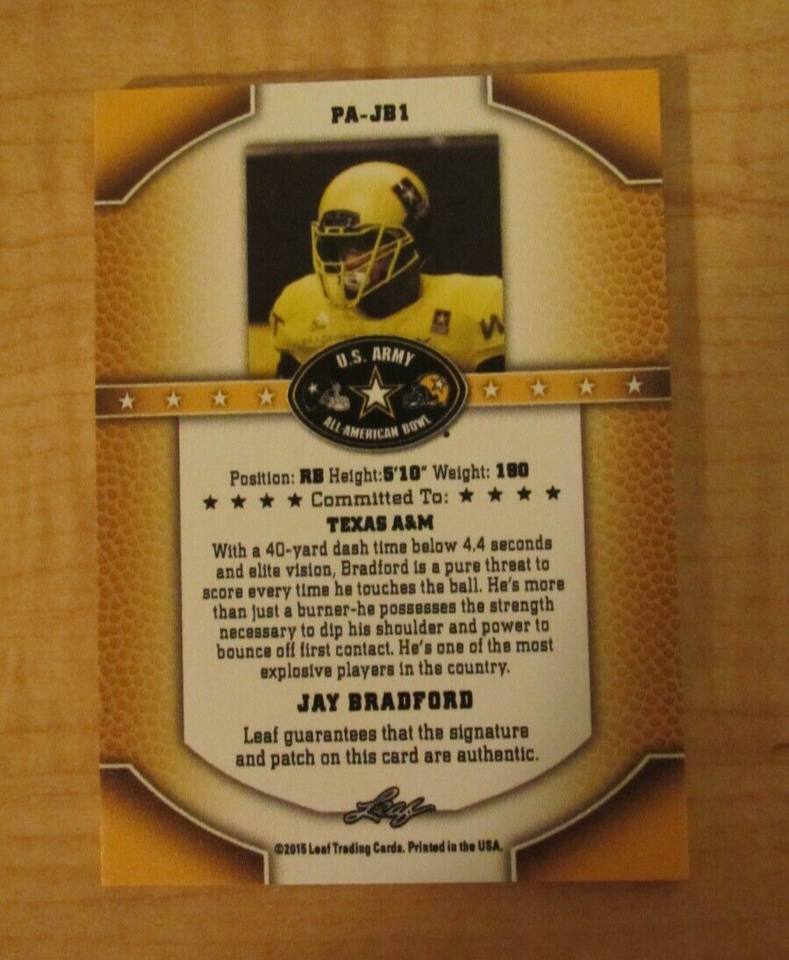 2015 Leaf US Army All-American Bowl Blue Patch Auto 17/25 Jay Bradford ...