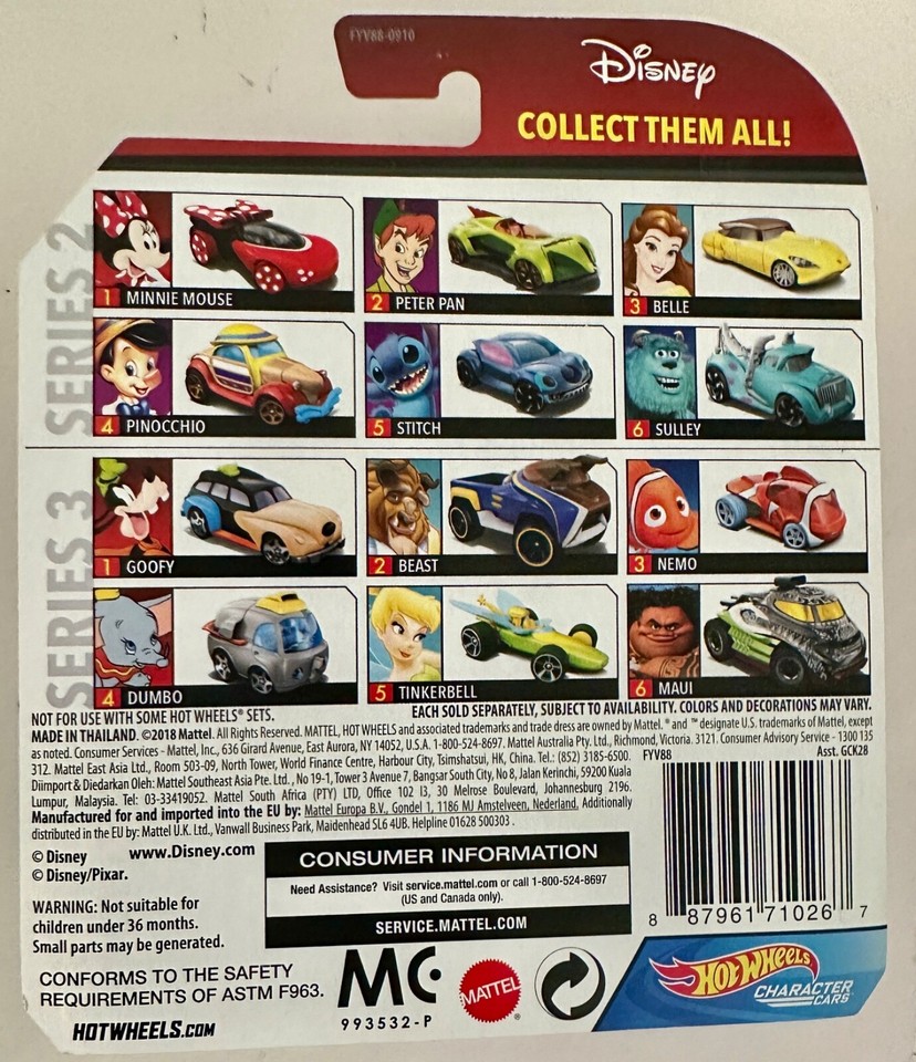 Hot Wheels ~ DISNEY CHARACTER CARS SERIES 3 ~ Goofy Beast Nemo Dumbo ...