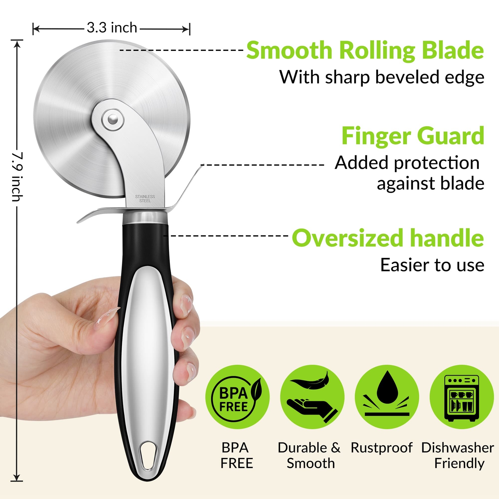 Rainspire Kitchen Large Pizza Cutter Wheel Stainless Steel Pizza Slicer ...
