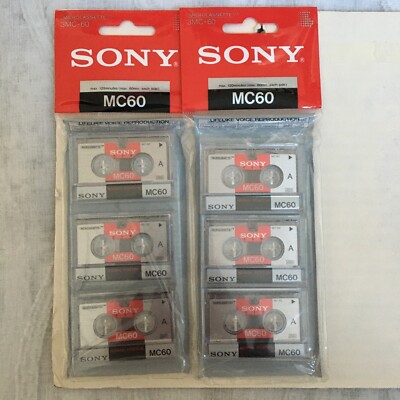 NEW Sony MC-60 Microcassettes 6 Tapes Blank Media 60 min each side MC60 ...