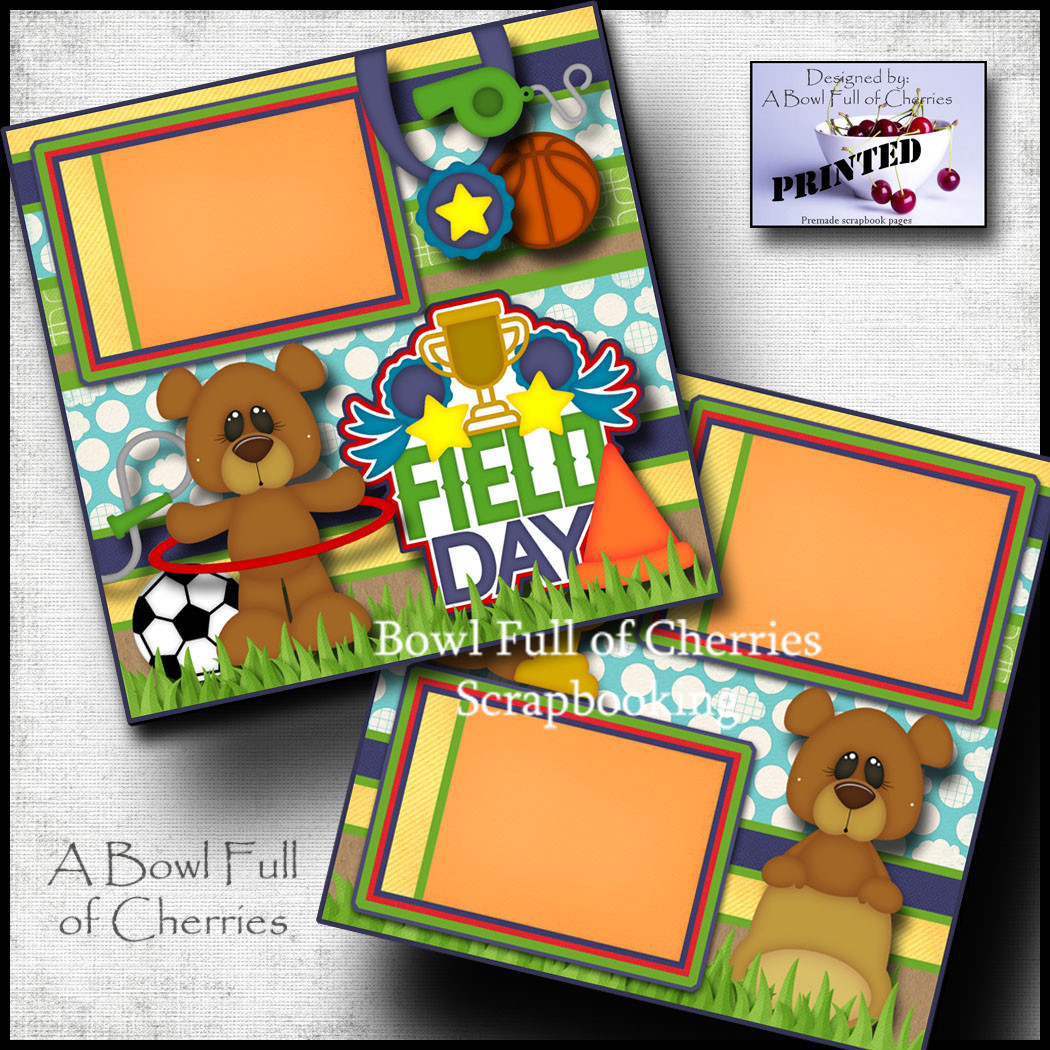 FIELD DAY ~ school 2 premade scrapbook pages layout printed paper ...