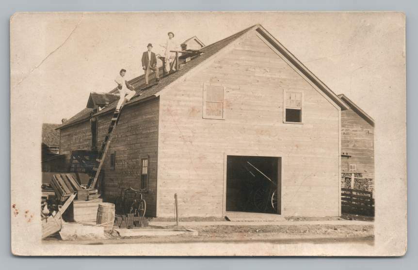 Work Men Constructing Barn RPPC Antique Farm Construction Photo ...