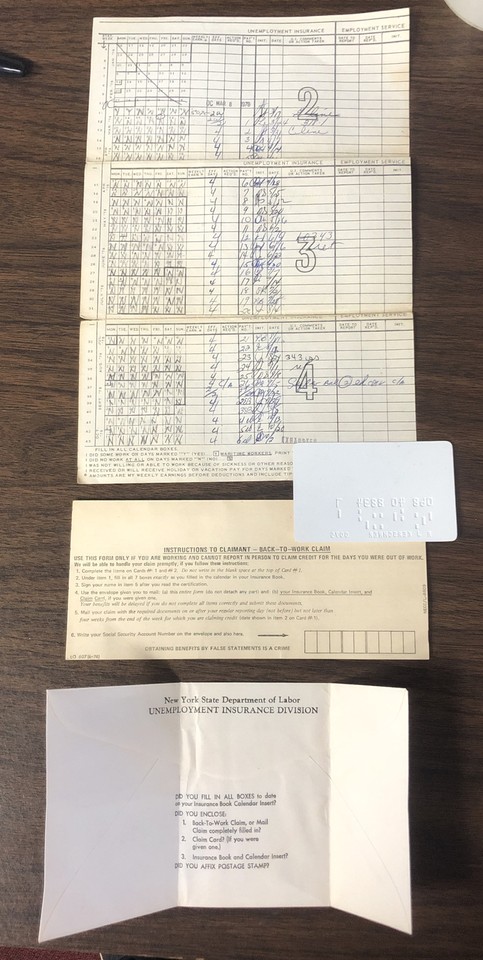 RARE Vintage New York State Unemployment Insurance Lot Claim Card ...