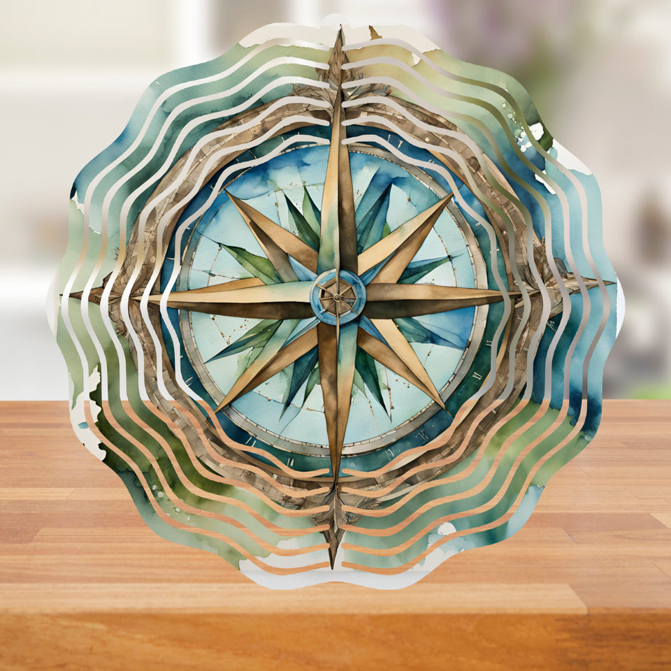 Nautical Wind Spinner 10" Metal Outdoor 3D Kinetic Compass Yard Art ...