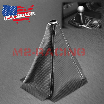 Shift Knob Shifter Boot Cover Black W/ White Stitches Carbon Fiber ...