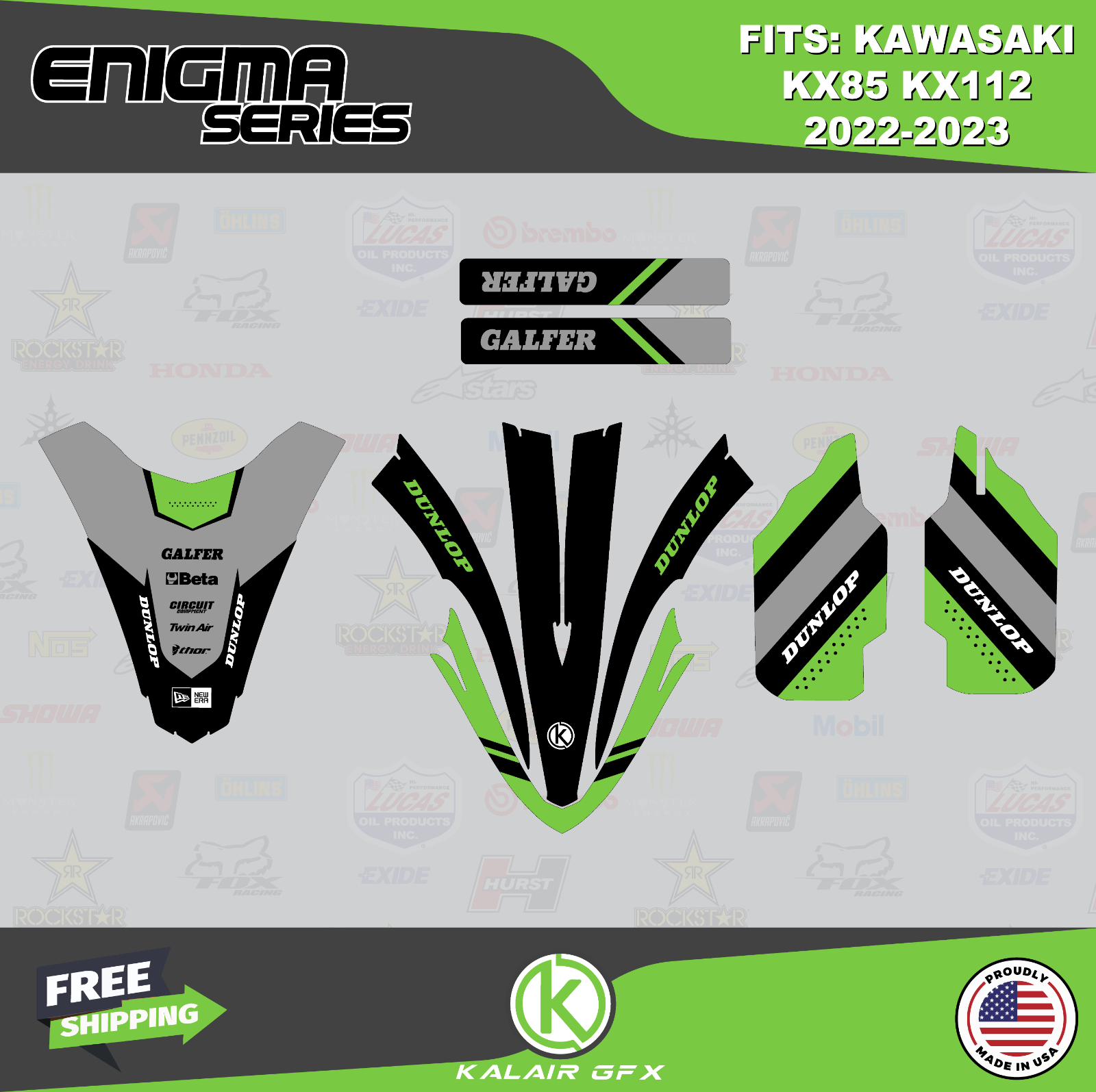 Graphics Kit for KAWASAKI KX85 KX112 2022 2023 Enigma-Green | eBay